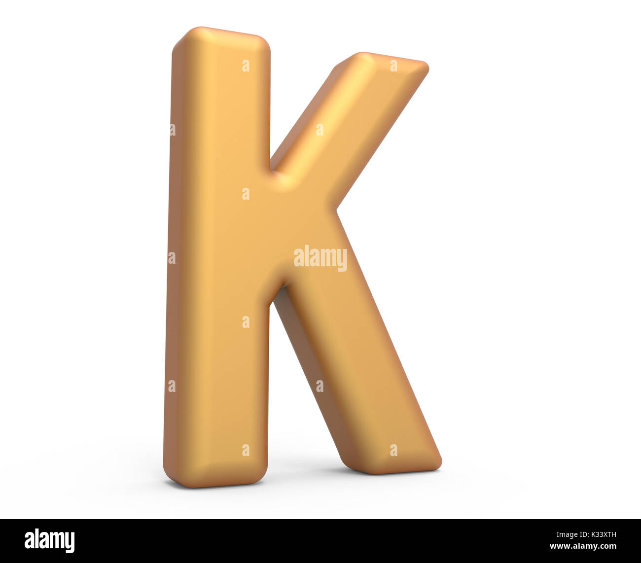 golden letter K, 3D rendering thin and tall alphabet in matte golden ...