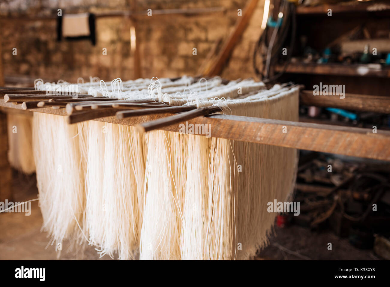 Noodles hanging to dry, Hsipaw, Shan State, Myanmar, Asia Stock Photo ...