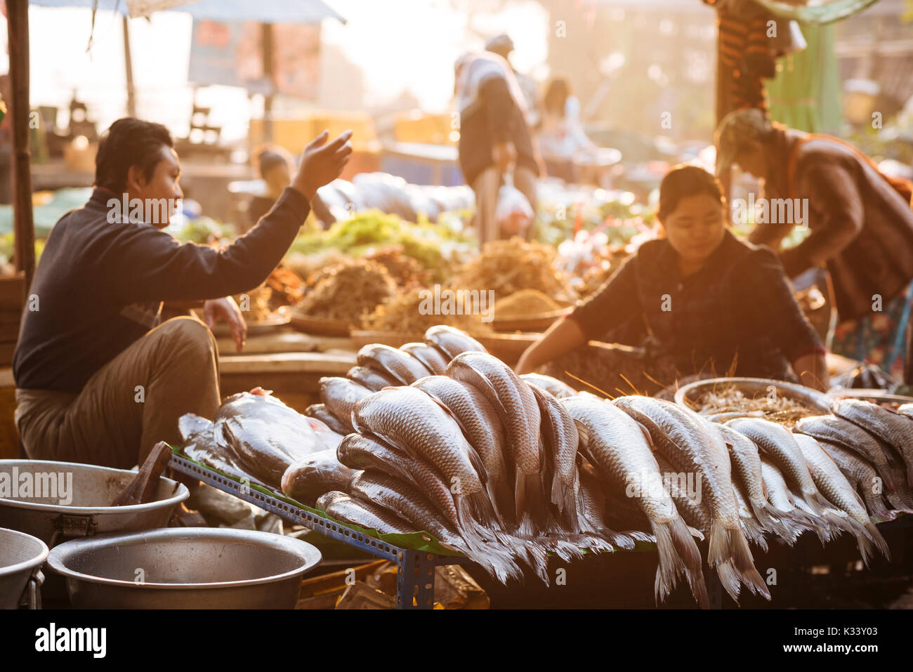 Hsipaw Morning Market, Hsipaw, Shan State, Myanmar, Asia Stock Photo ...