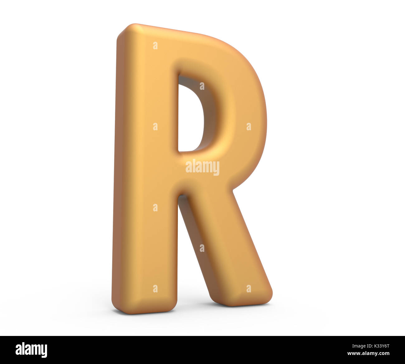 golden letter R, 3D rendering thin and tall alphabet in matte golden ...