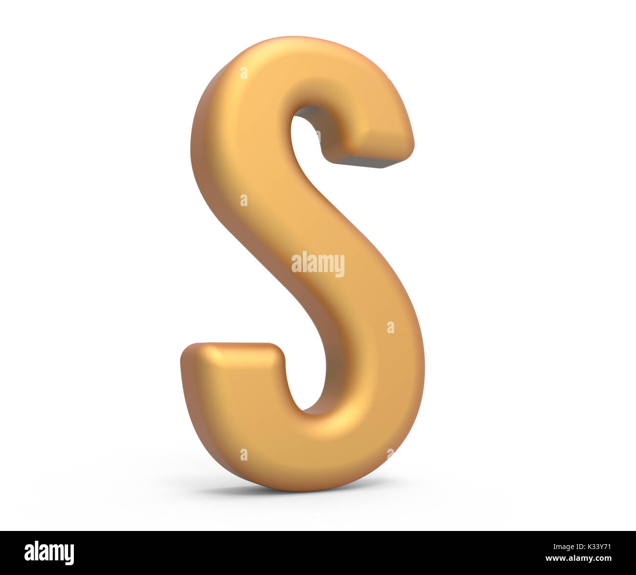 golden letter S, 3D rendering thin and tall alphabet in matte golden ...