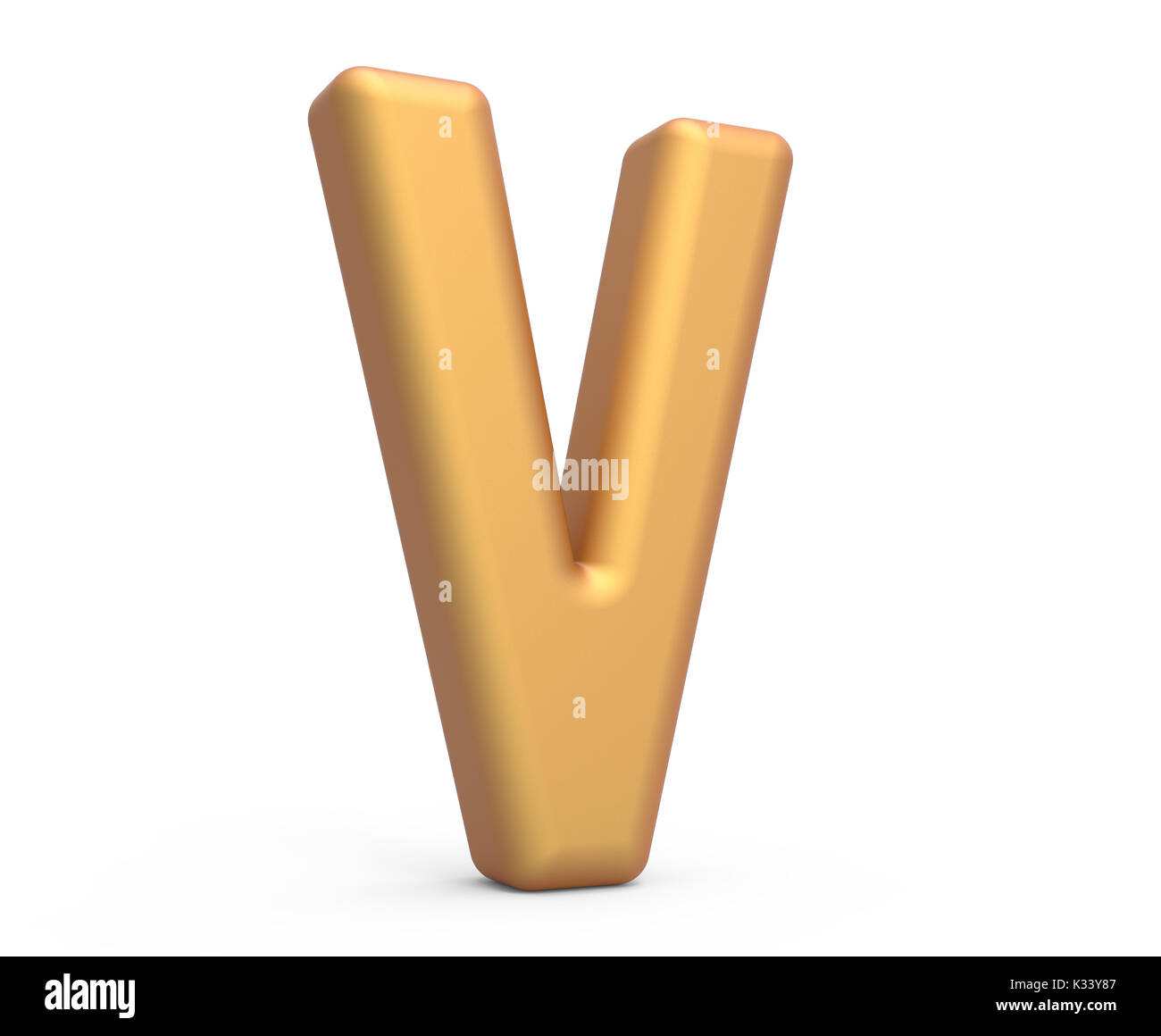 golden letter V, 3D rendering thin and tall alphabet in matte golden ...