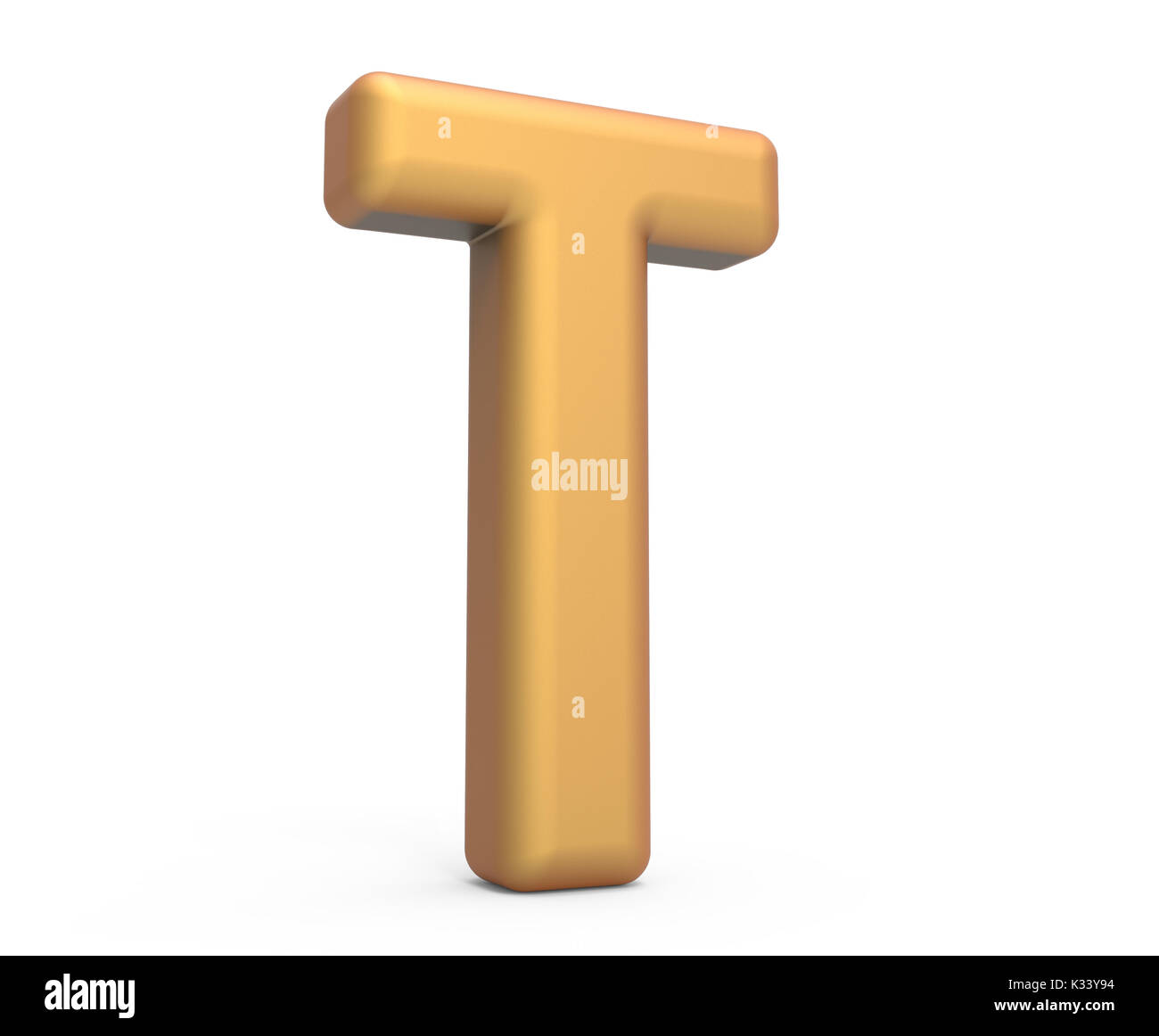 golden letter T, 3D rendering thin and tall alphabet in matte golden ...