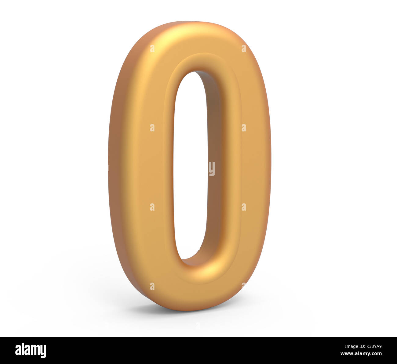 golden number 0, 3D rendering matte gold number isolated on white ...
