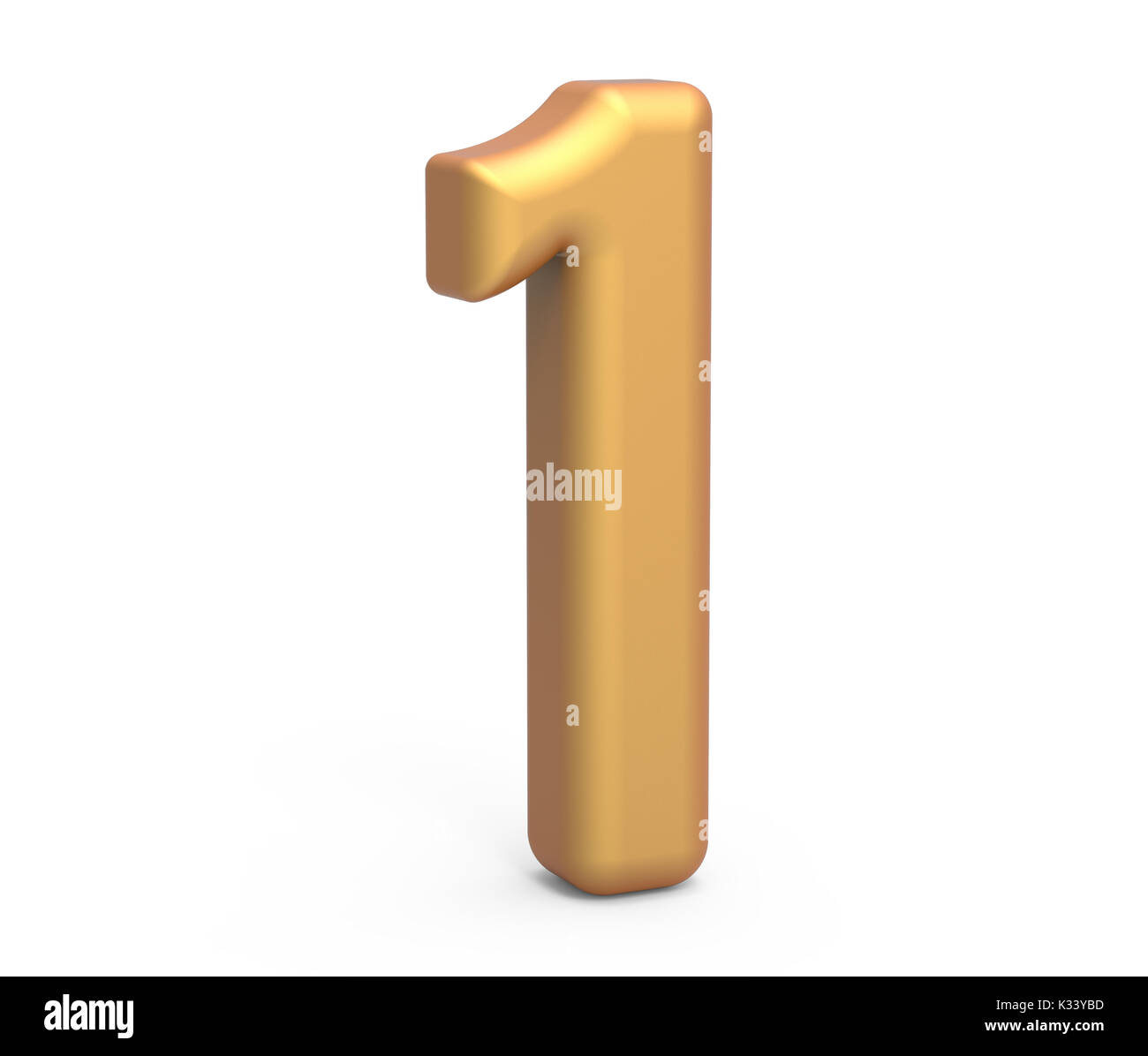 golden number 1, 3D rendering matte gold number isolated on white ...