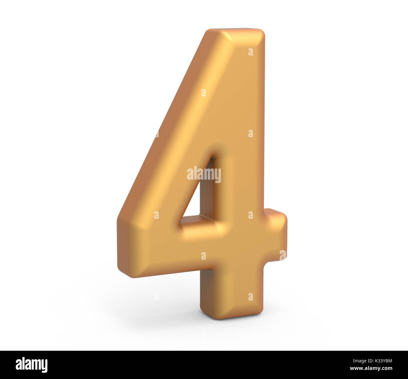 golden number 4, 3D rendering matte gold number isolated on white ...