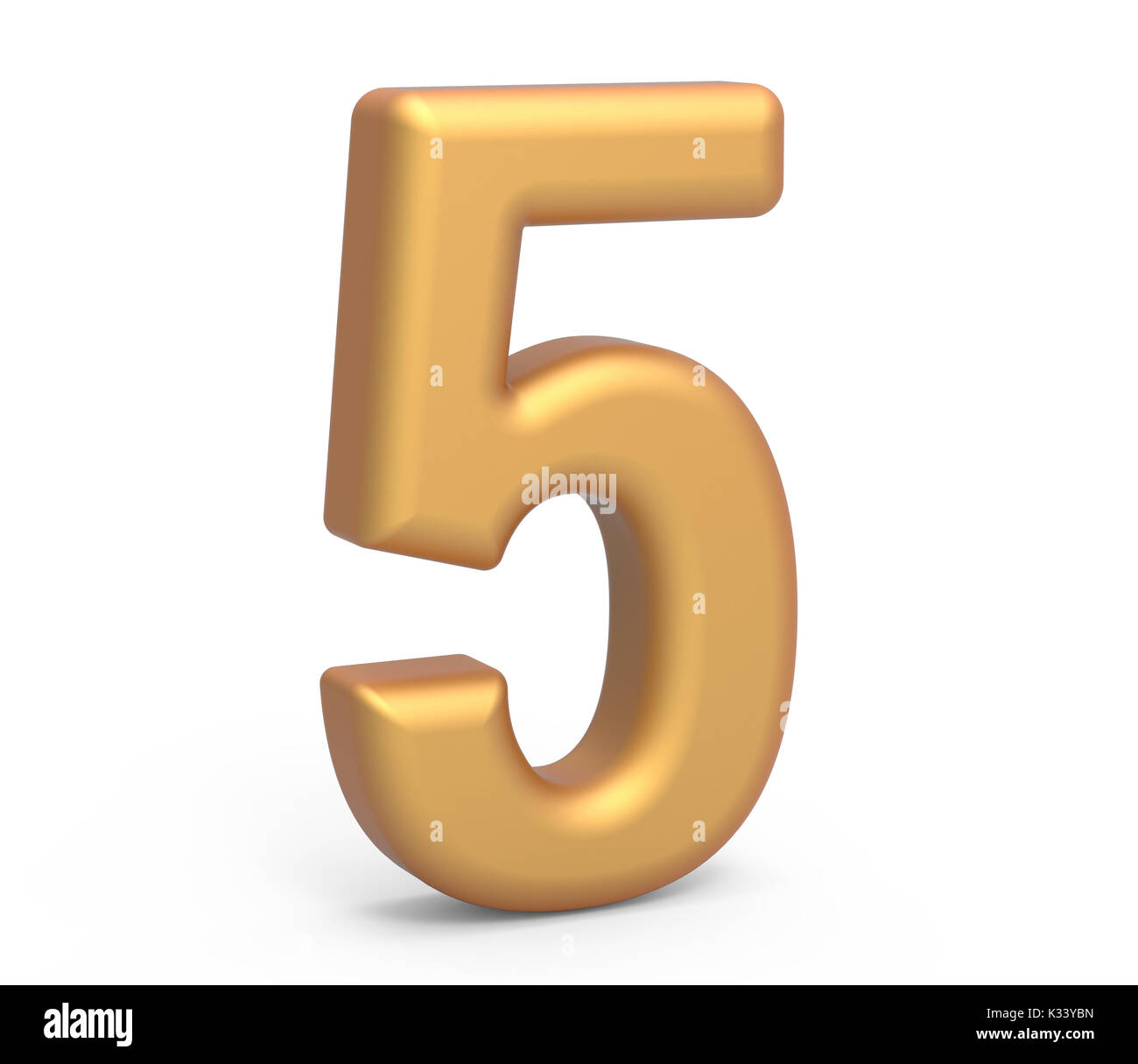 golden number 5, 3D rendering matte gold number isolated on white ...