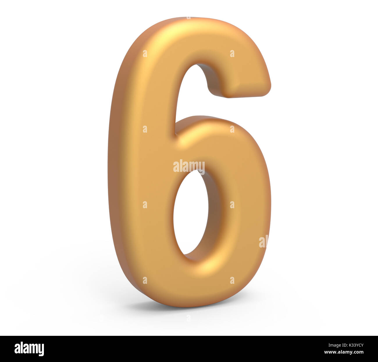 golden number 6, 3D rendering matte gold number isolated on white ...