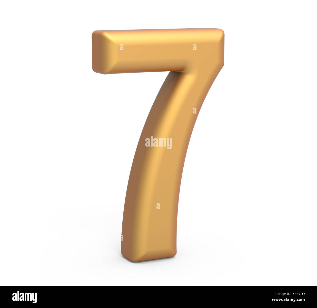 golden number 7, 3D rendering matte gold number isolated on white ...