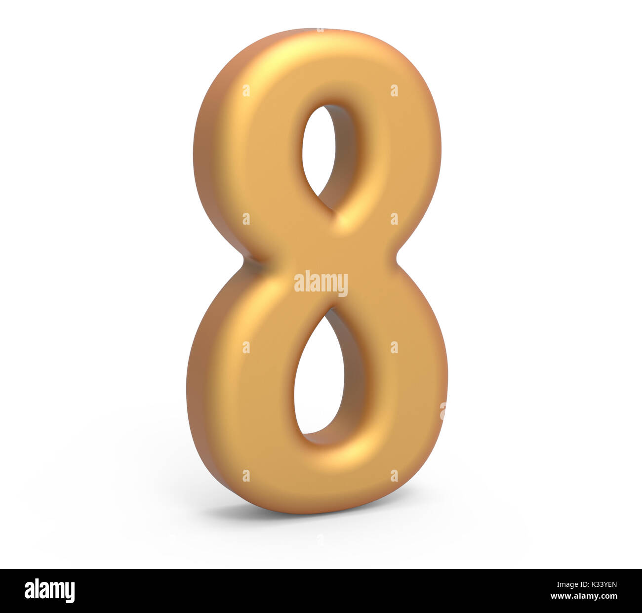 golden number 8, 3D rendering matte gold number isolated on white ...