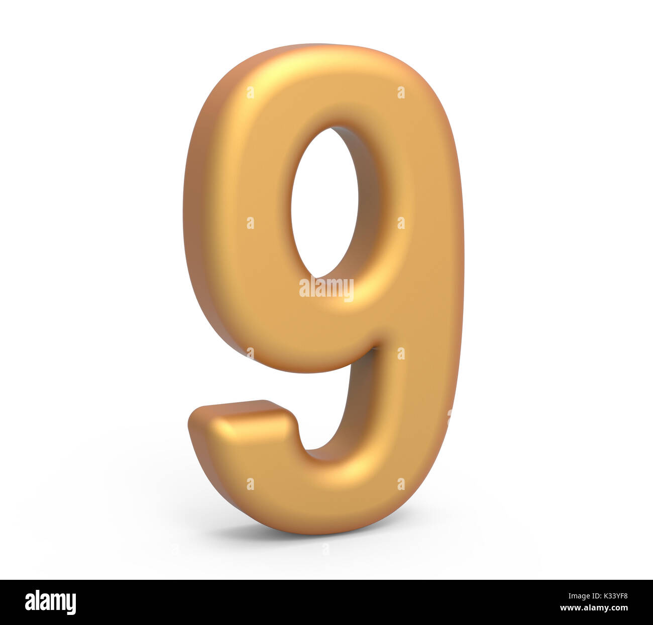golden number 9, 3D rendering matte gold number isolated on white ...