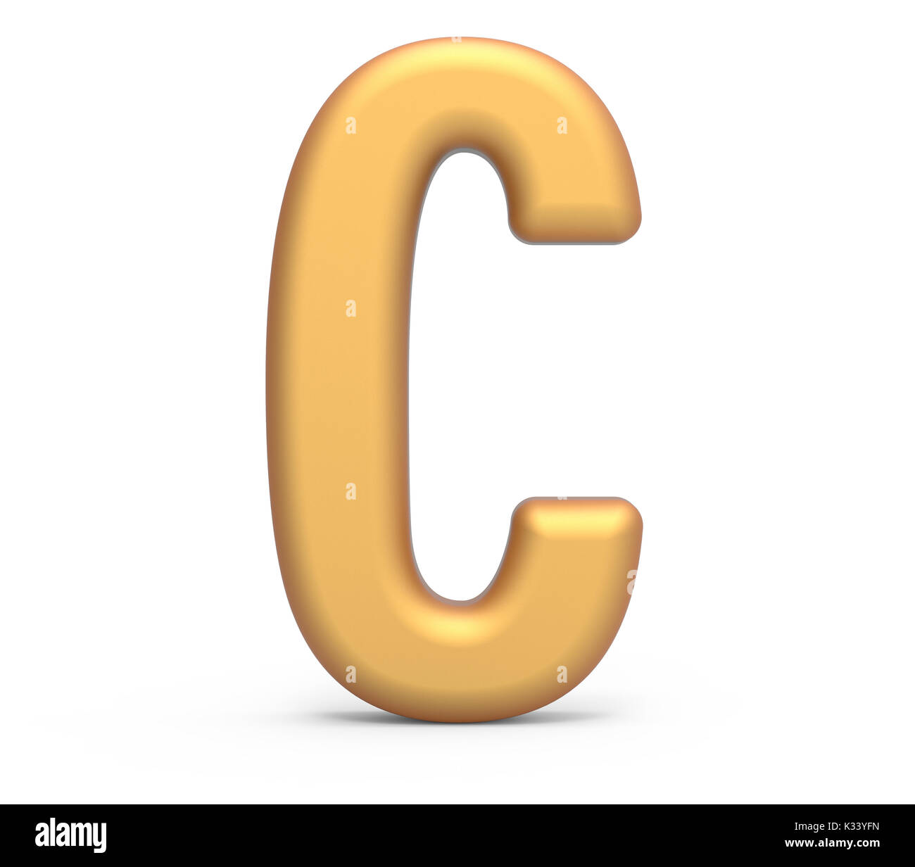 golden letter C, 3D rendering thin and tall alphabet in matte golden ...