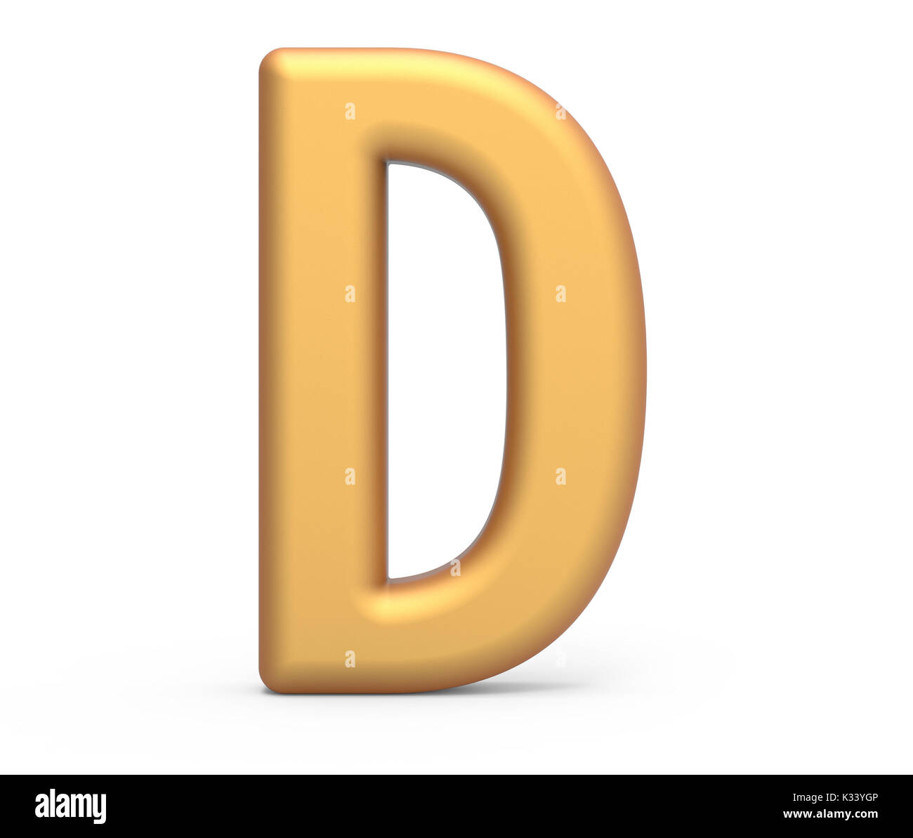 golden letter D, 3D rendering thin and tall alphabet in matte golden ...