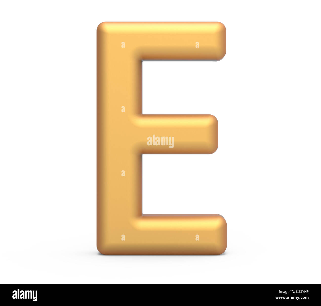 golden letter E, 3D rendering thin and tall alphabet in matte golden ...