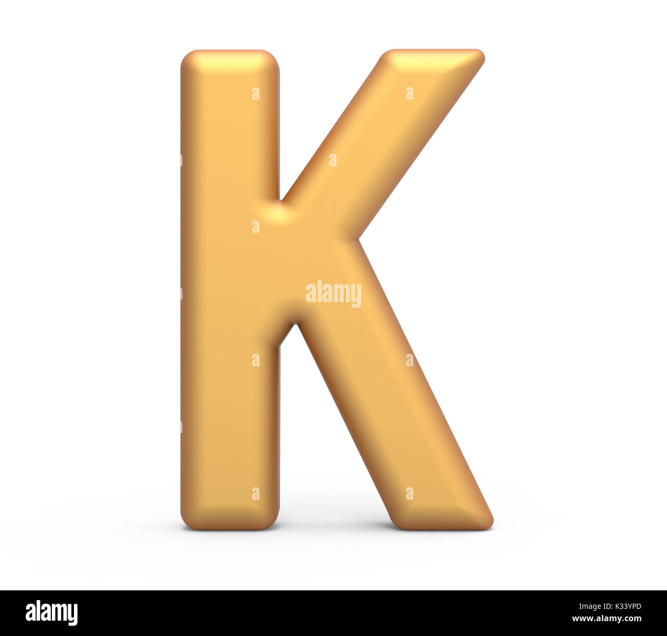 golden letter K, 3D rendering thin and tall alphabet in matte golden ...