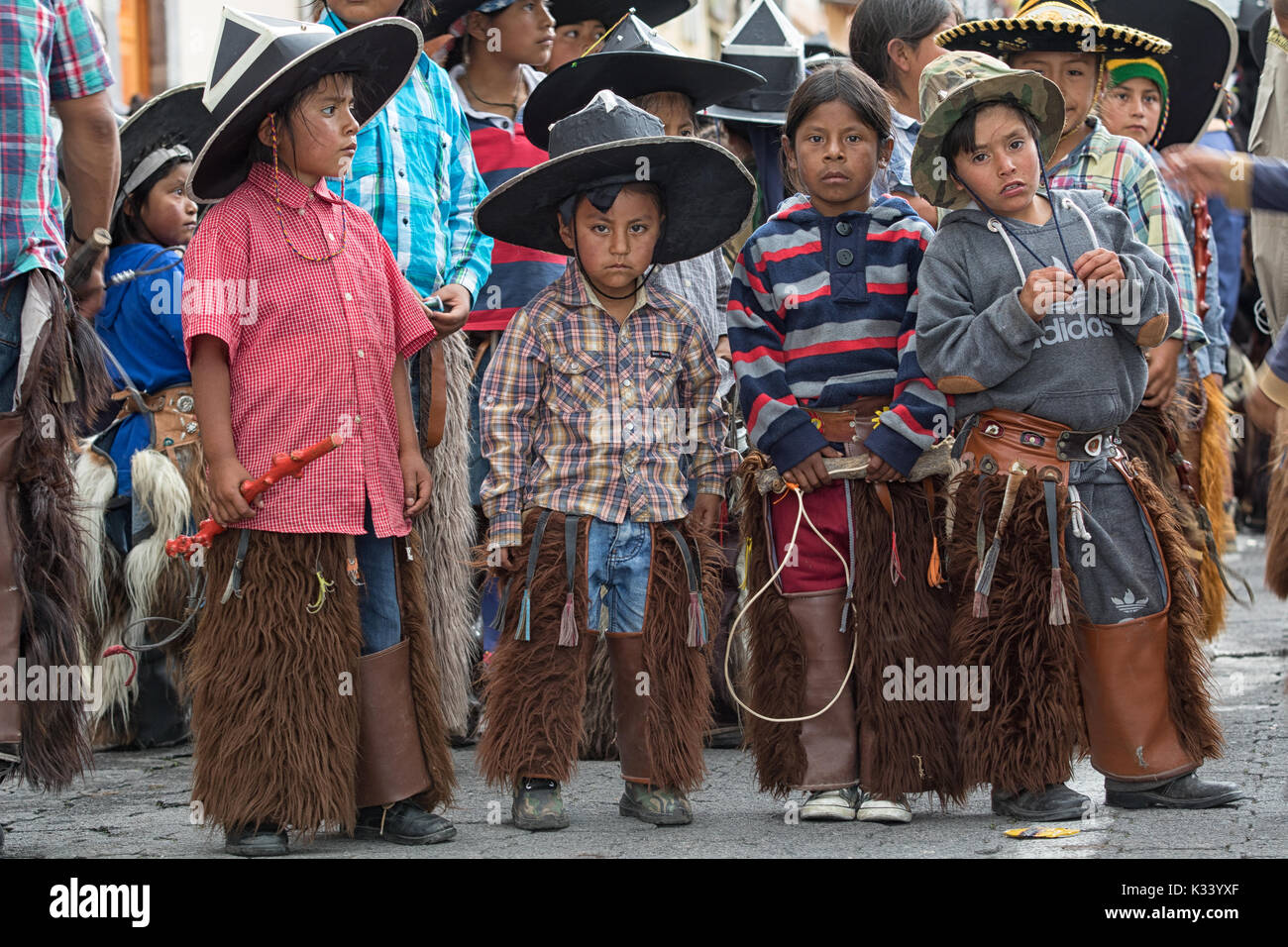 June 24, 2017 Cotacachi, Ecuador: indigenous quechua children wearing ...