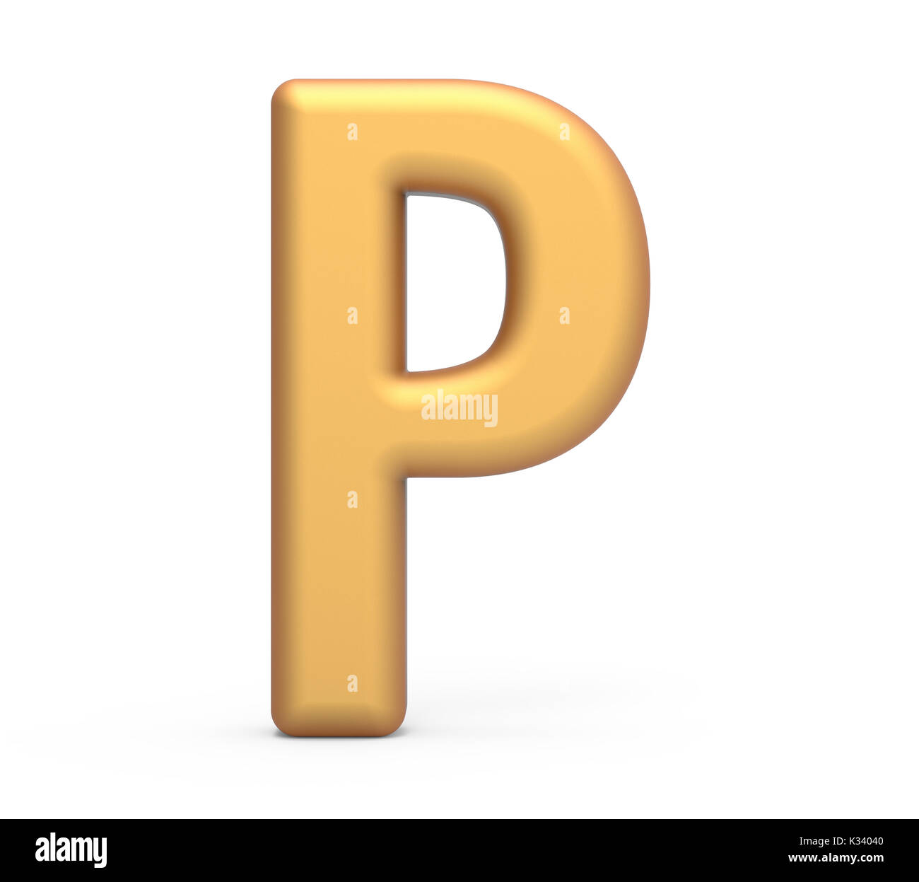 golden letter P, 3D rendering thin and tall alphabet in matte golden ...