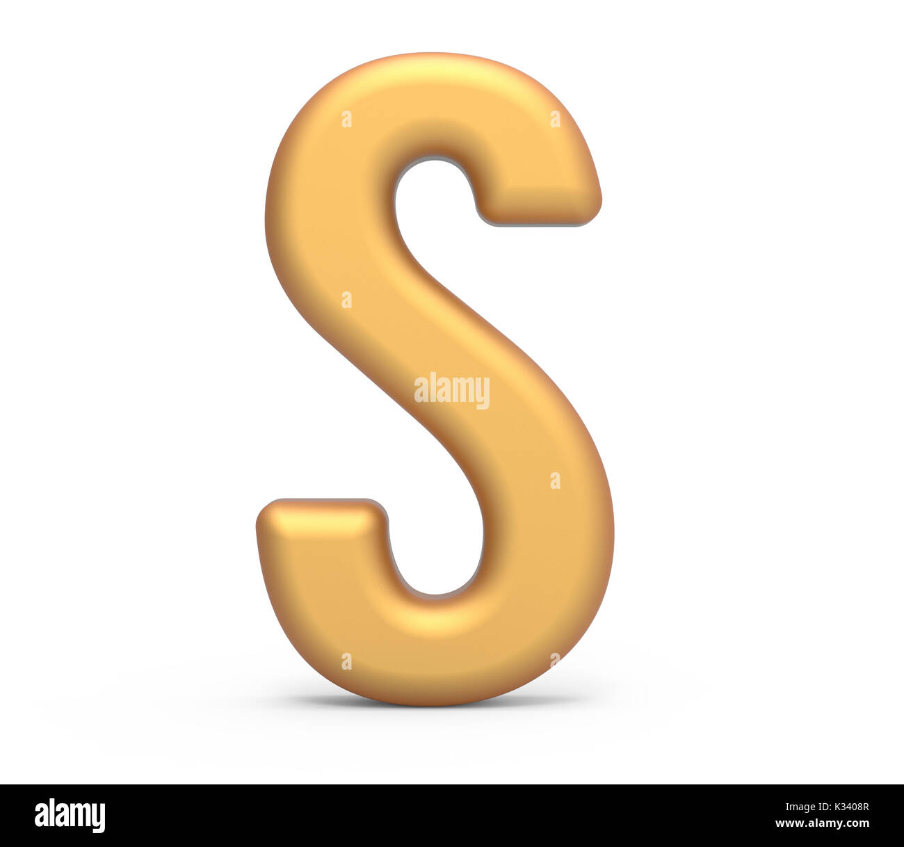 golden letter S, 3D rendering thin and tall alphabet in matte golden ...