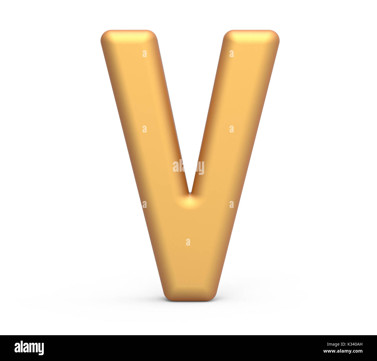 golden letter V, 3D rendering thin and tall alphabet in matte golden ...