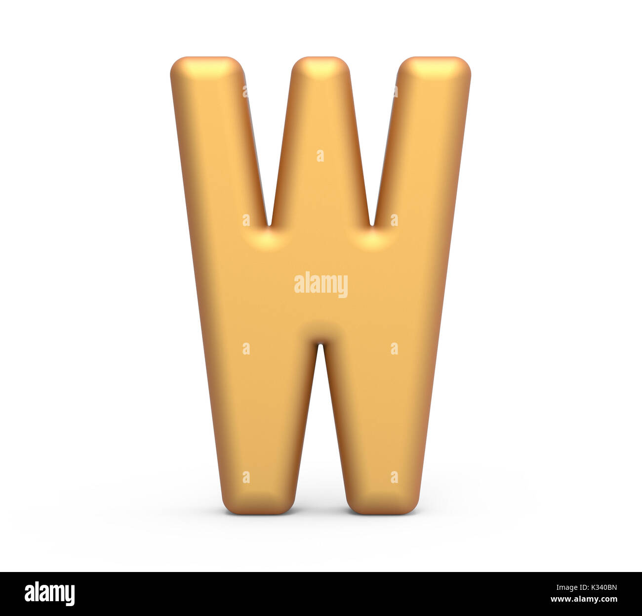 golden letter W, 3D rendering thin and tall alphabet in matte golden ...