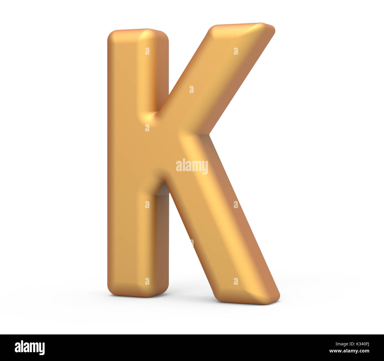 golden letter K, 3D rendering thin and tall alphabet in matte golden ...