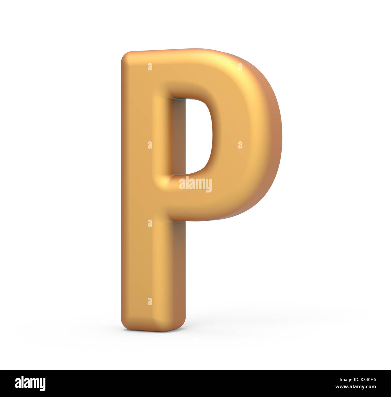 golden letter P, 3D rendering thin and tall alphabet in matte golden ...