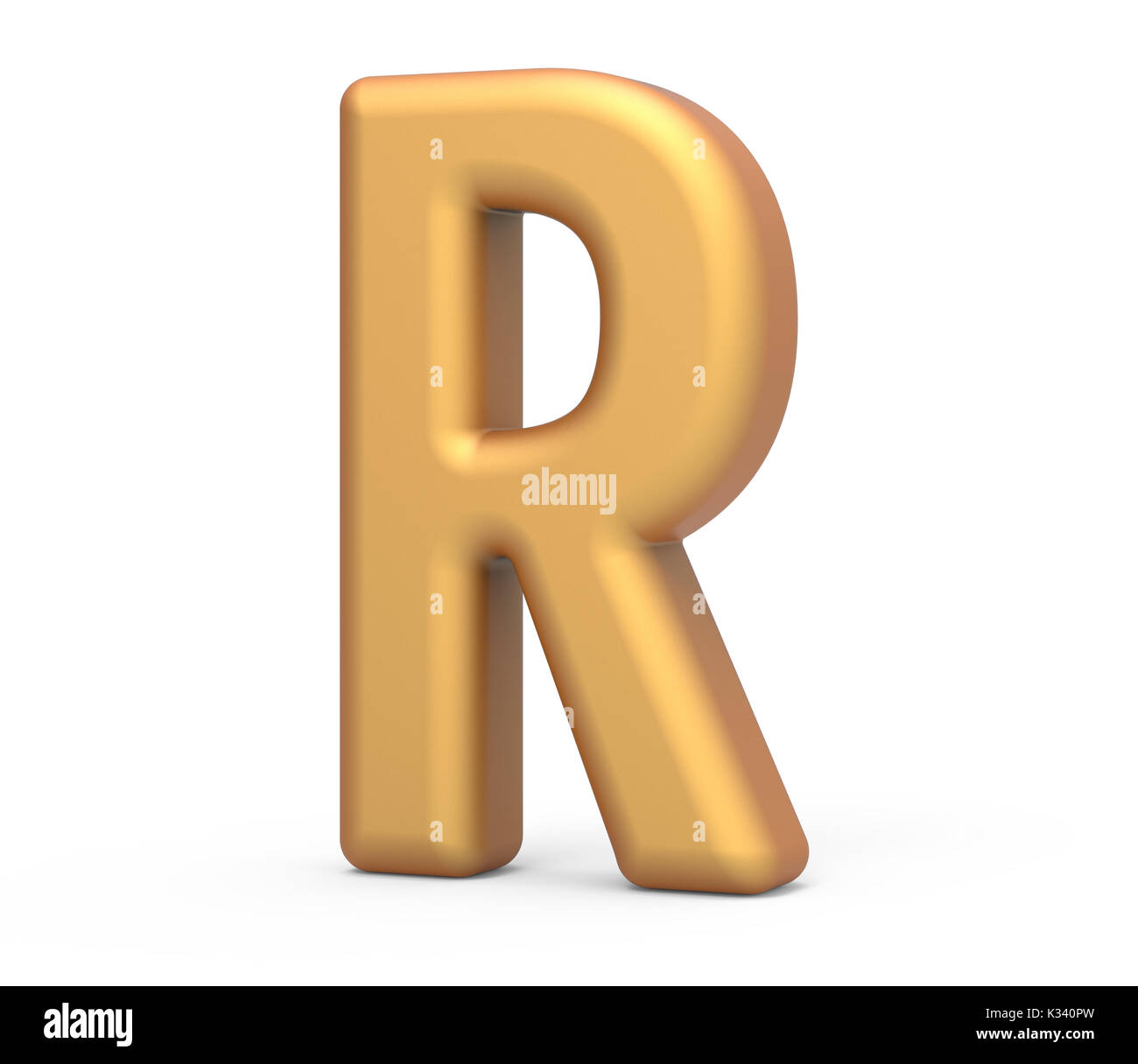 golden letter R, 3D rendering thin and tall alphabet in matte golden ...