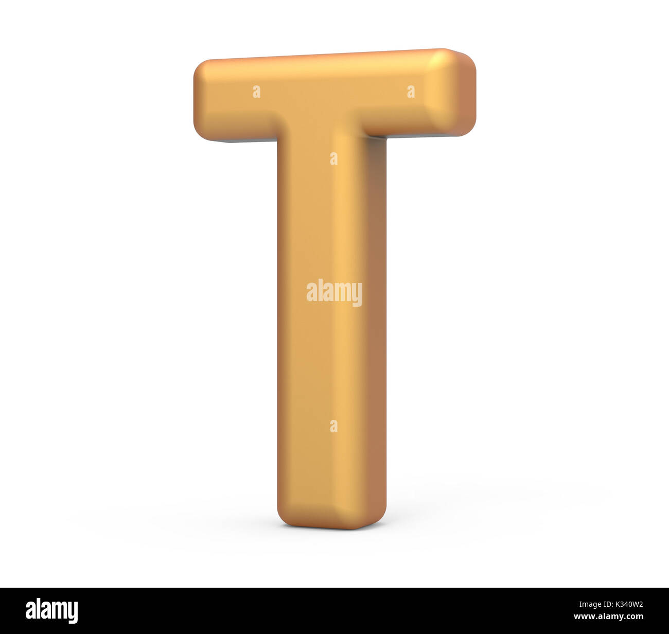 golden letter T, 3D rendering thin and tall alphabet in matte golden ...