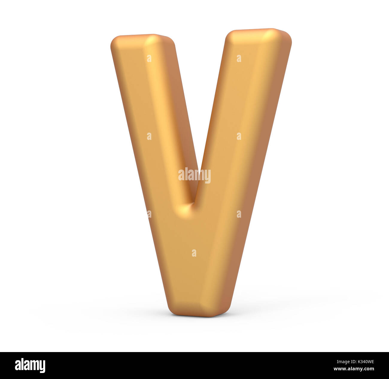 golden letter V, 3D rendering thin and tall alphabet in matte golden ...