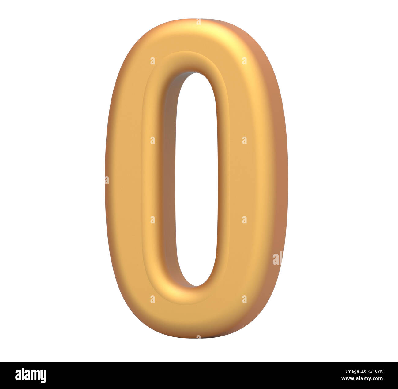 golden number 0, 3D rendering matte gold number isolated on white ...