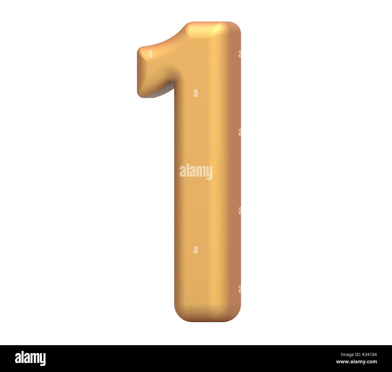 golden number 1, 3D rendering matte gold number isolated on white ...