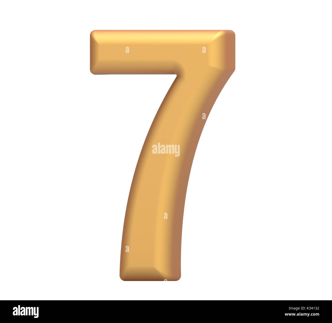 golden number 7, 3D rendering matte gold number isolated on white ...