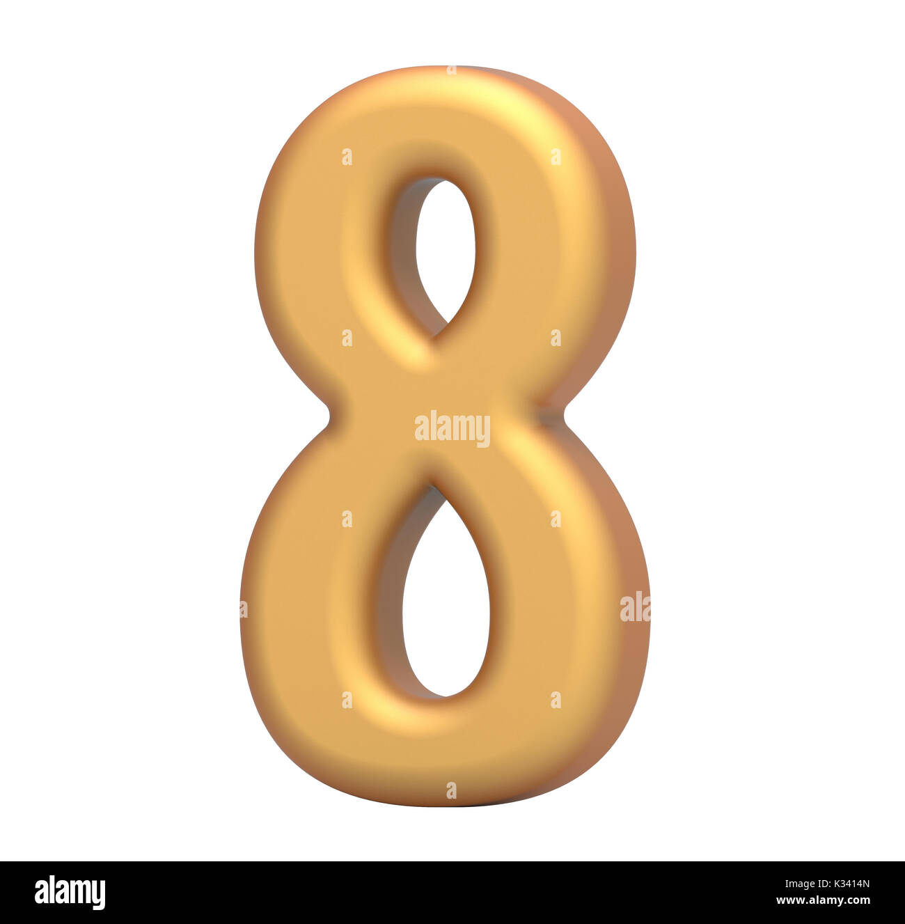 golden number 8, 3D rendering matte gold number isolated on white ...