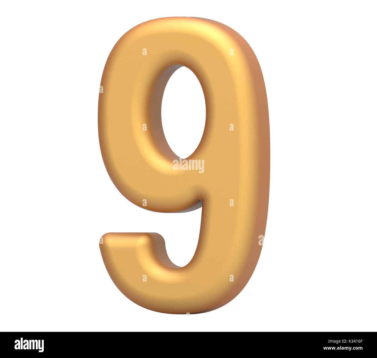 golden number 9, 3D rendering matte gold number isolated on white ...