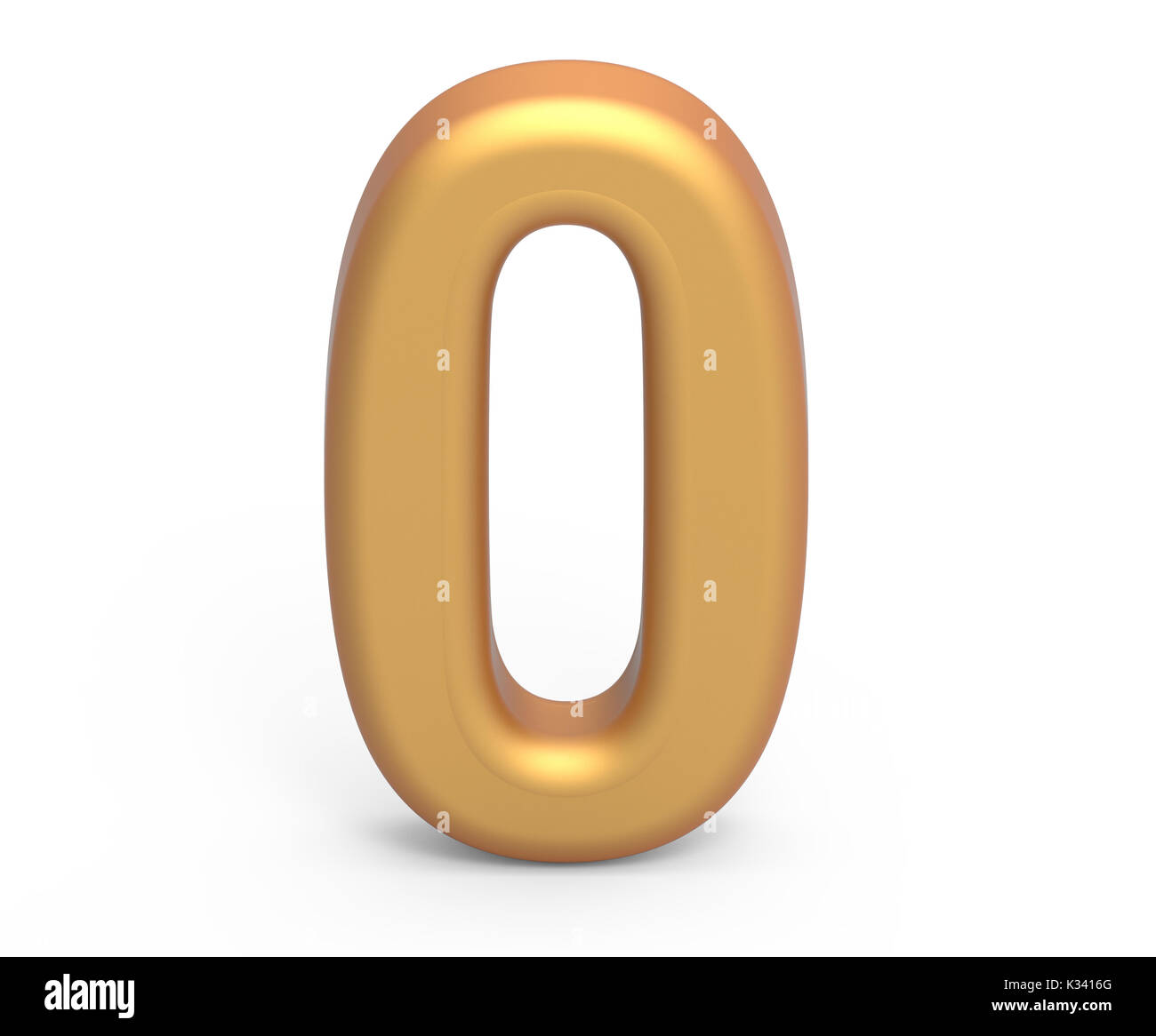 golden number 0, 3D rendering matte gold number isolated on white ...