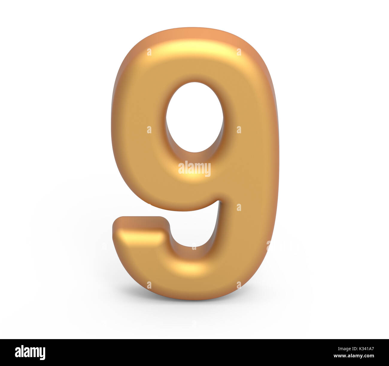 golden number 9, 3D rendering matte gold number isolated on white ...