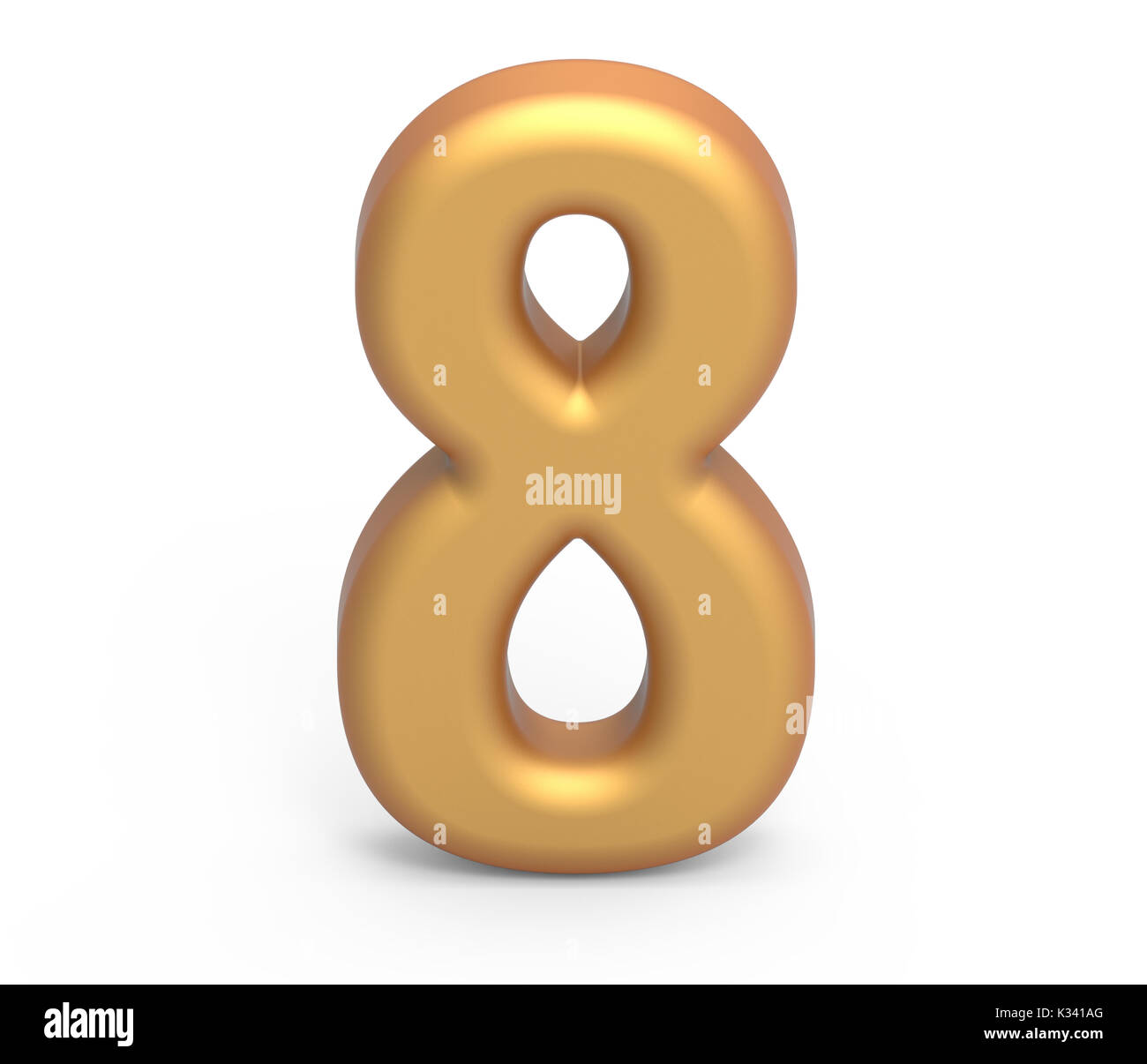 golden number 8, 3D rendering matte gold number isolated on white ...