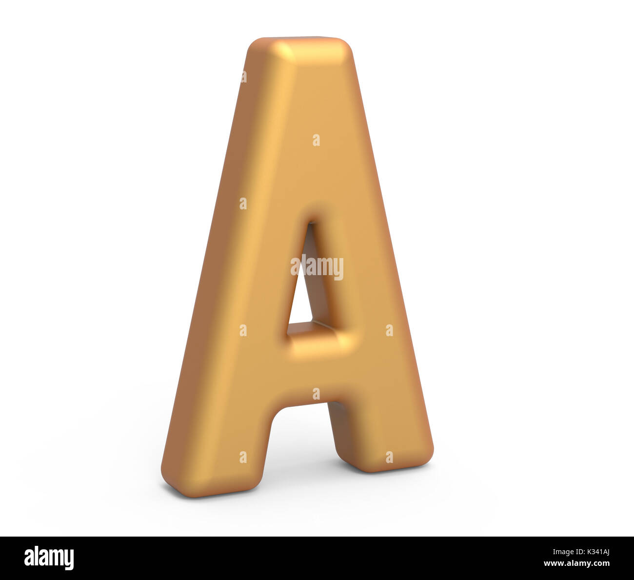 golden letter A, 3D rendering thin and tall alphabet in matte golden ...