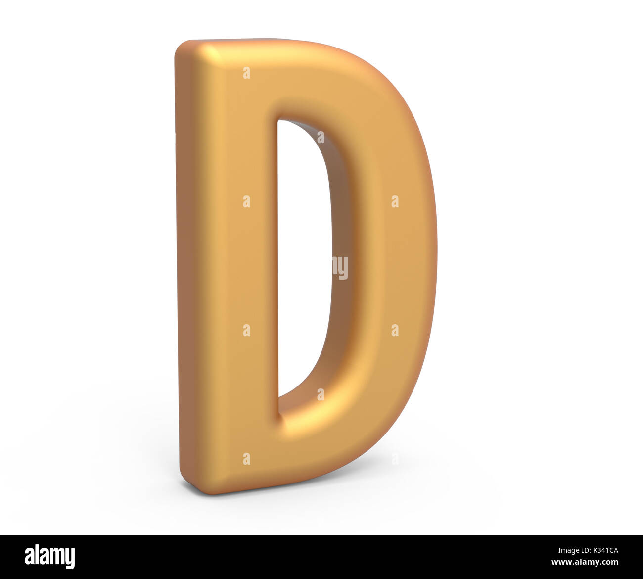 golden letter D, 3D rendering thin and tall alphabet in matte golden ...