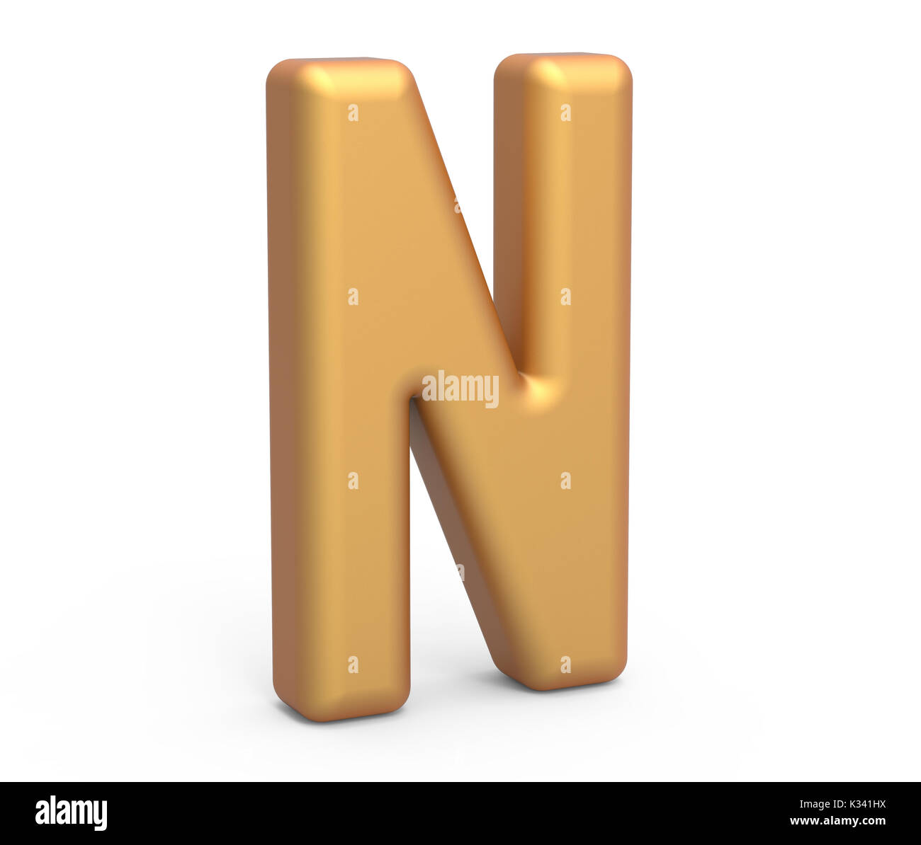 golden letter N, 3D rendering thin and tall alphabet in matte golden ...