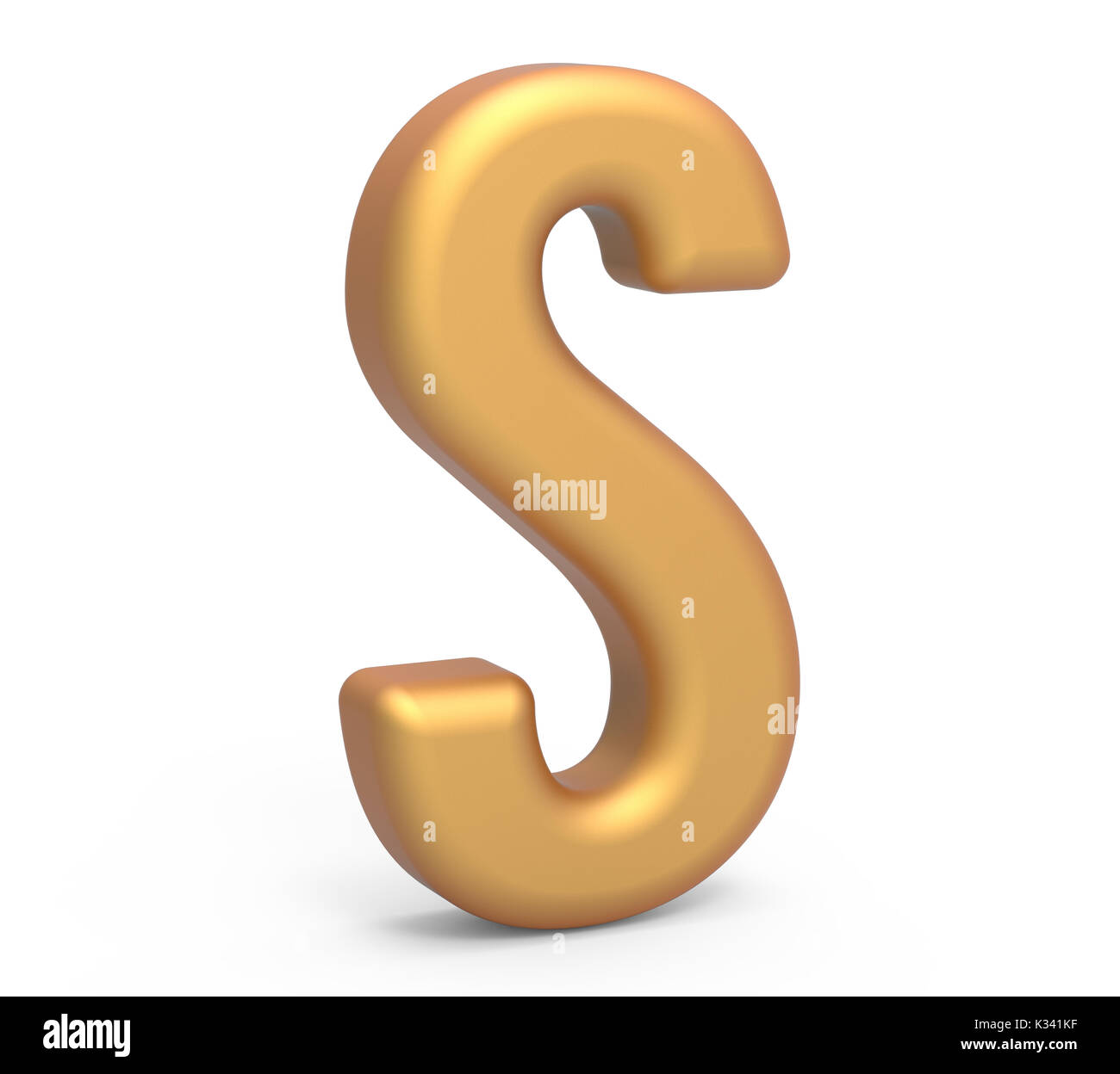 golden letter S, 3D rendering thin and tall alphabet in matte golden ...