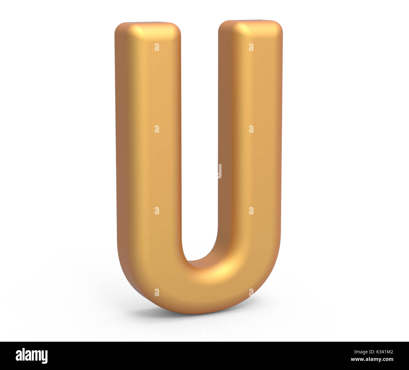 golden letter U, 3D rendering thin and tall alphabet in matte golden ...