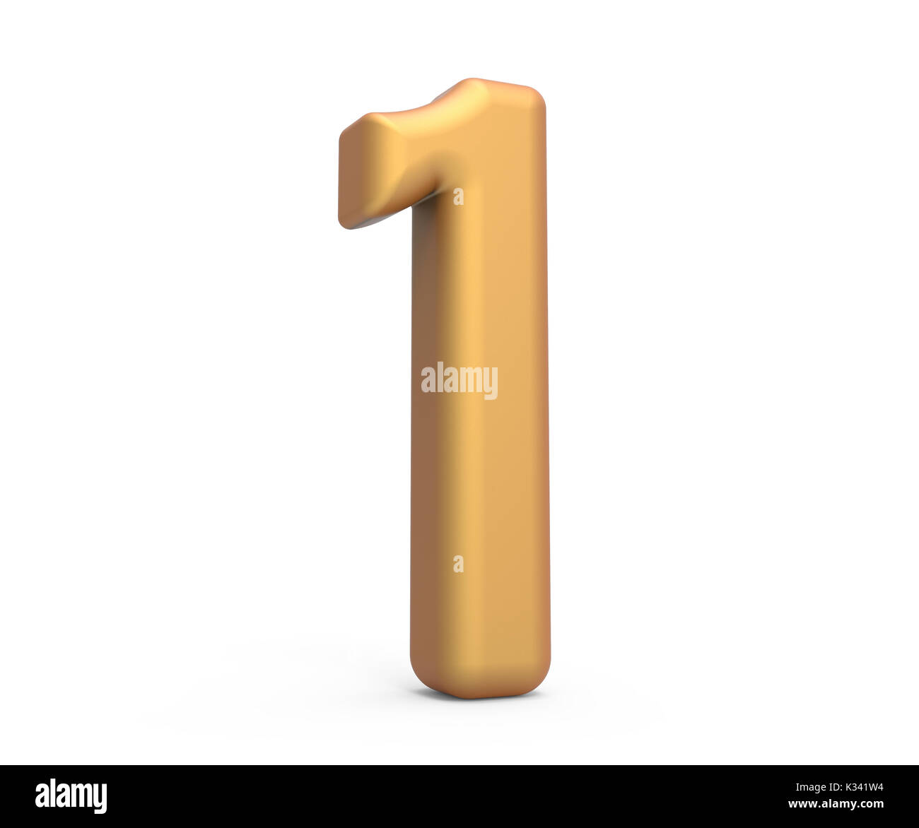 golden number 1, 3D rendering matte gold number isolated on white ...
