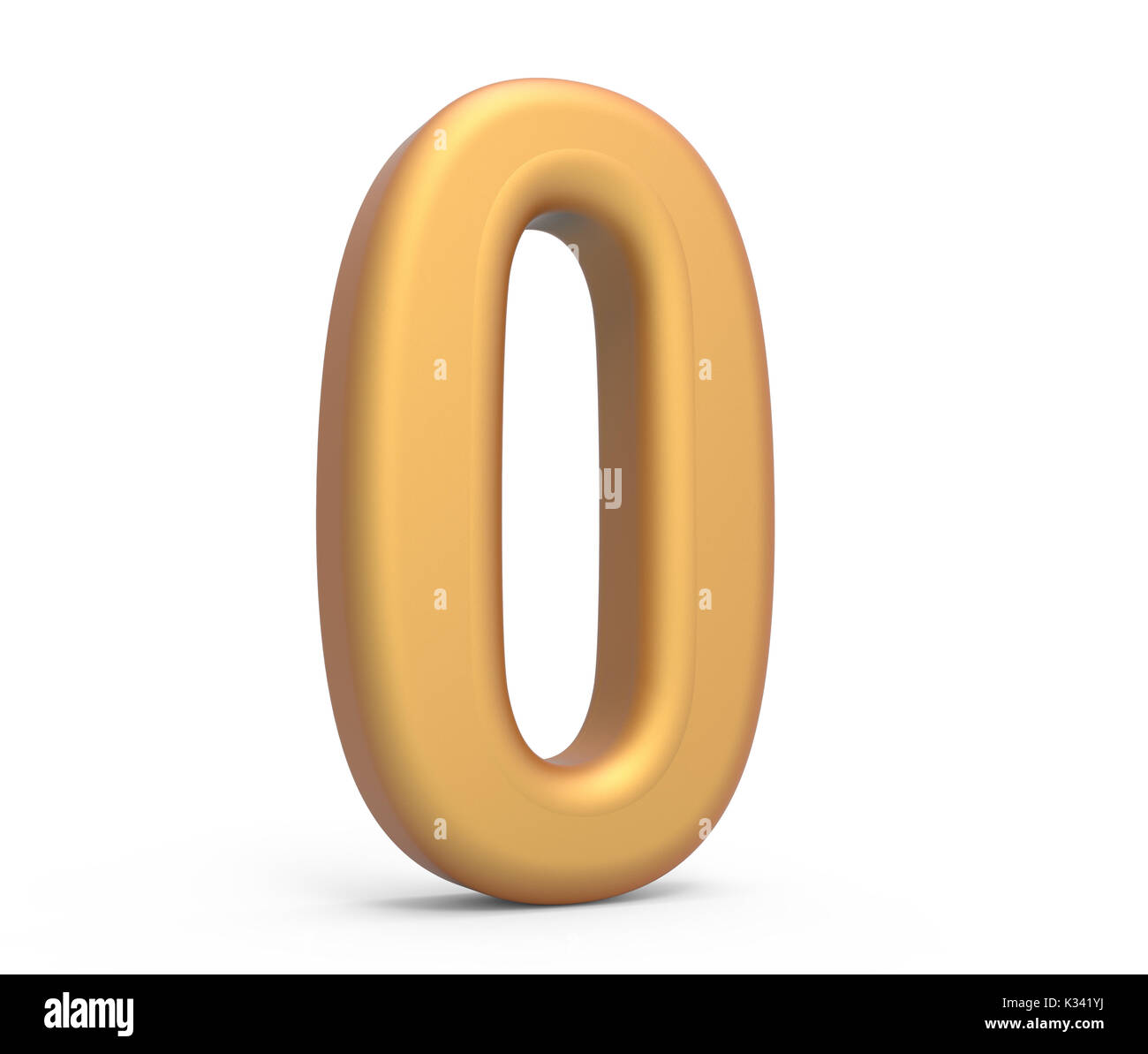 golden number 0, 3D rendering matte gold number isolated on white ...