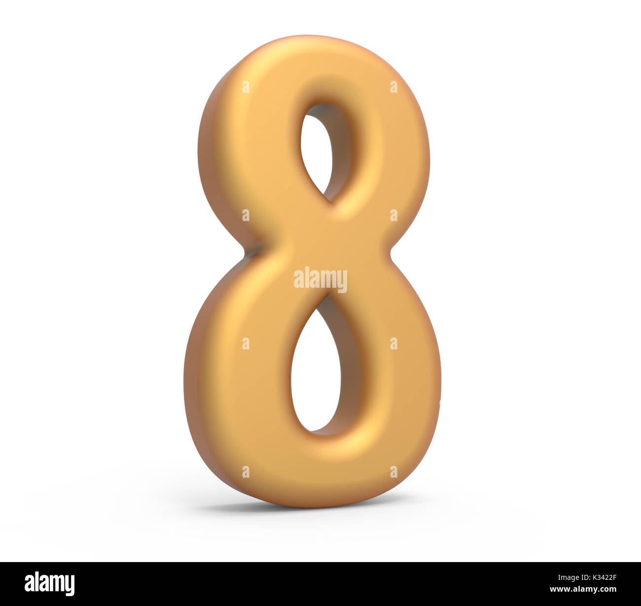 golden number 8, 3D rendering matte gold number isolated on white ...