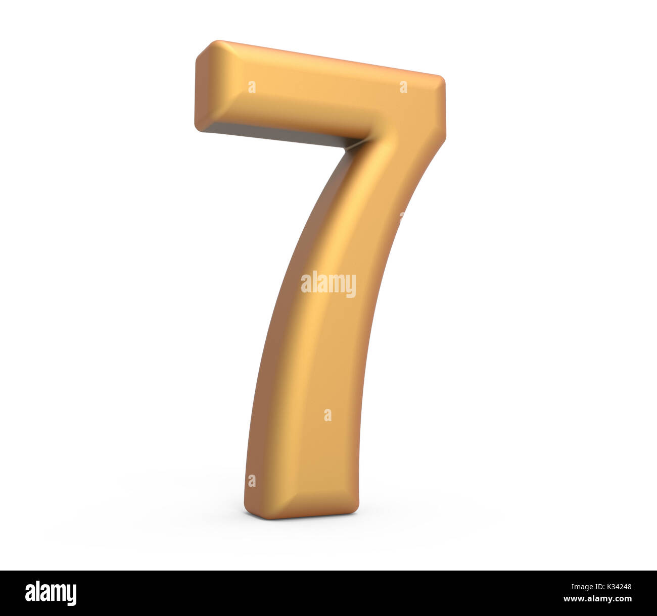 golden number 7, 3D rendering matte gold number isolated on white ...