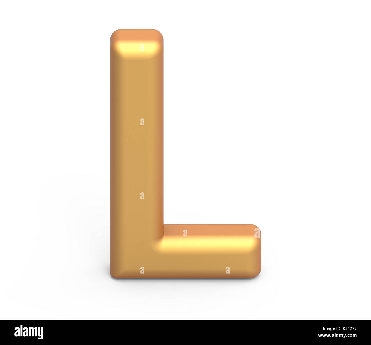 golden letter L, 3D rendering thin and tall alphabet in matte golden ...
