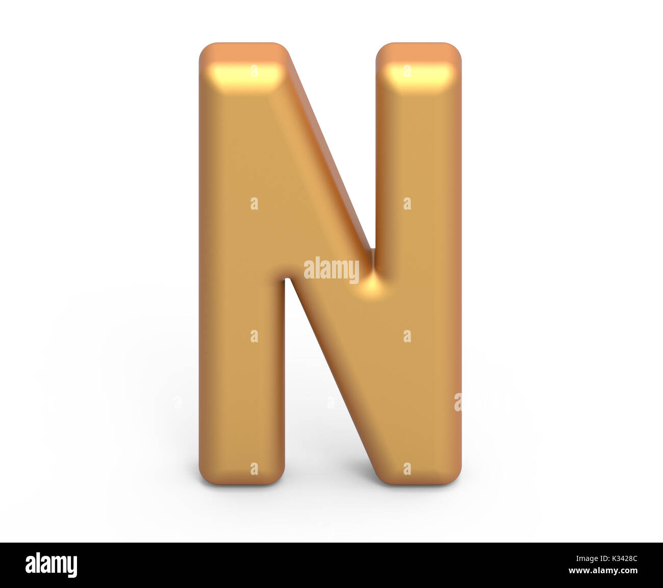 golden letter N, 3D rendering thin and tall alphabet in matte golden ...