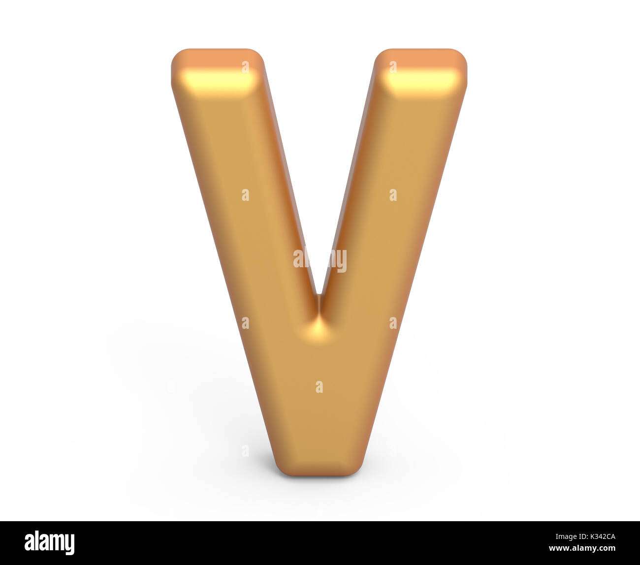 golden letter V, 3D rendering thin and tall alphabet in matte golden ...