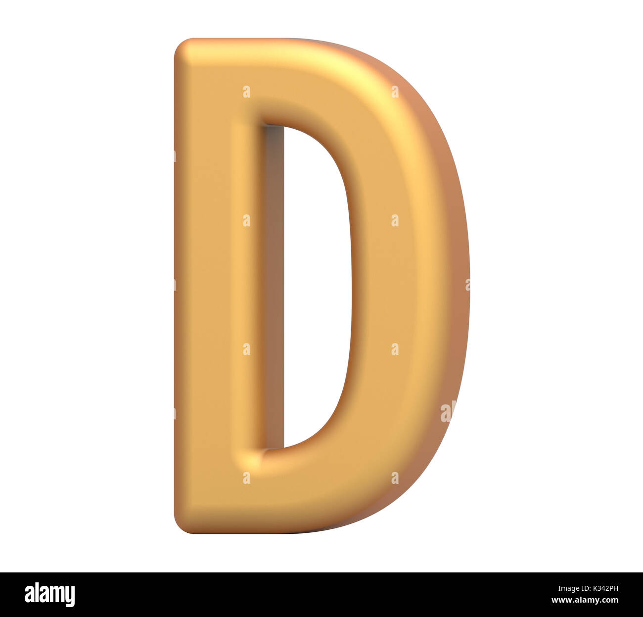 golden letter D, 3D rendering thin and tall alphabet in matte golden ...